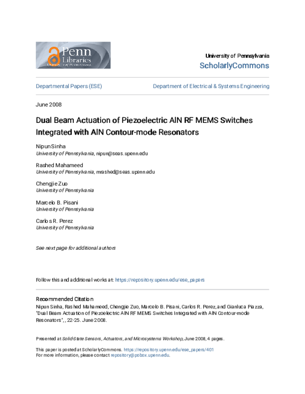 (PDF) Dual-beam actuation of piezoelectric AlN RF MEMS switches ...