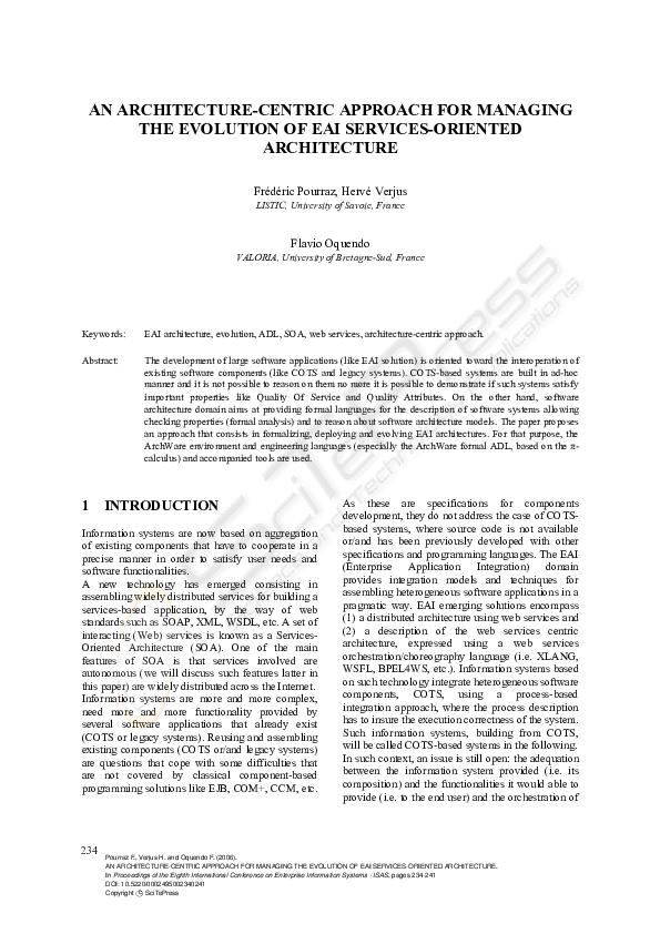 (PDF) An Architecture-Centric Approach for Managing the Evolution of EAI Services-Oriented ...
