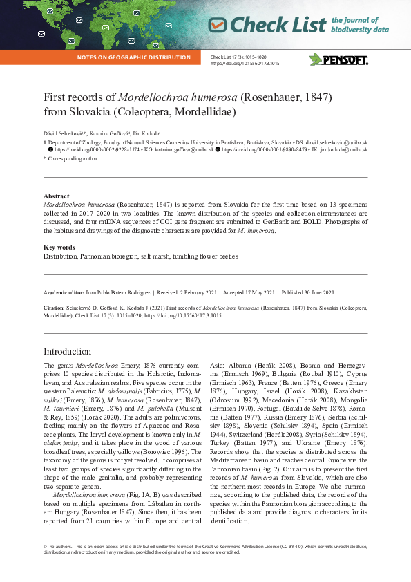 (PDF) First records of Mordellochroa humerosa (Rosenhauer, 1847) from ...
