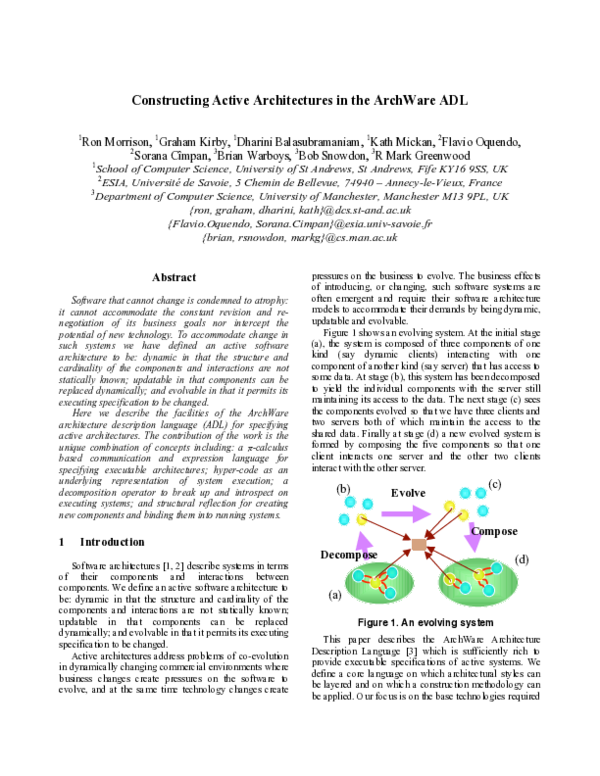 (PDF) Constructing Active Architectures in the ArchWare ADL