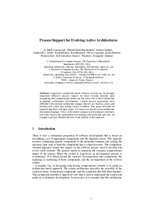 (PDF) Process Support for Evolving Active Architectures