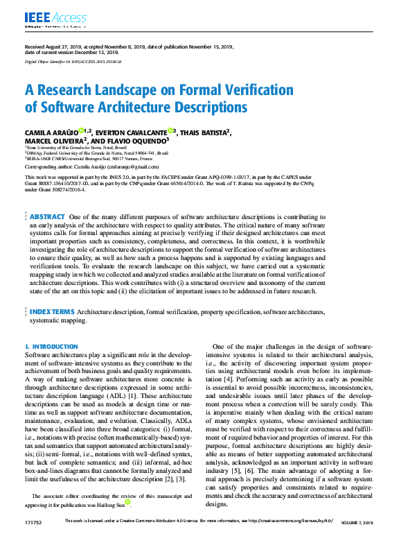 (PDF) A Research Landscape on Formal Verification of Software Architecture Descriptions