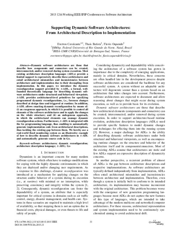 Pdf Supporting Dynamic Software Architectures From Architectural Description To Implementation