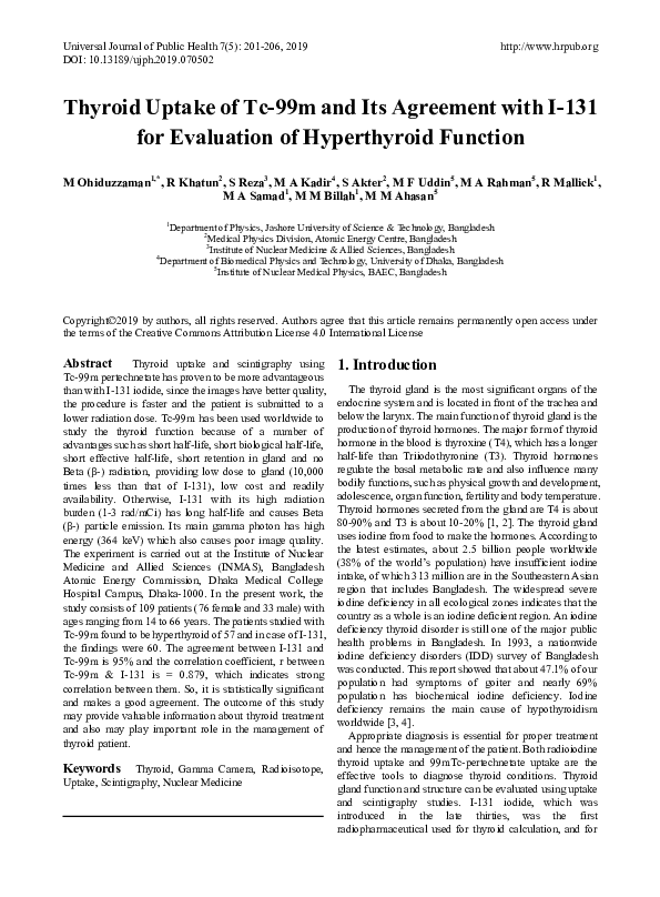 (PDF) Thyroid Uptake of Tc-99m and Its Agreement with I-131 for ...