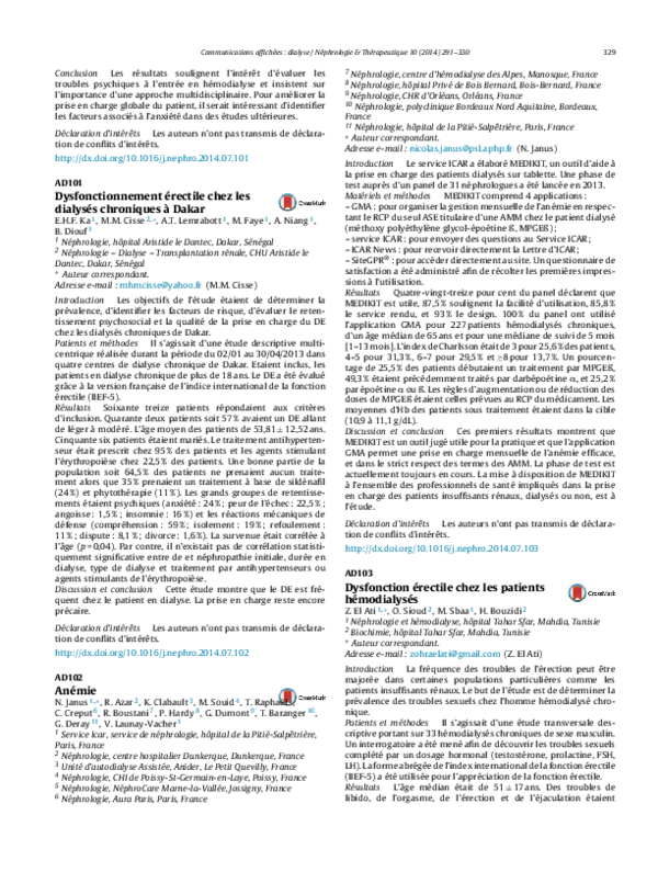 (PDF) Dysfonction érectile chez les patients hémodialysés