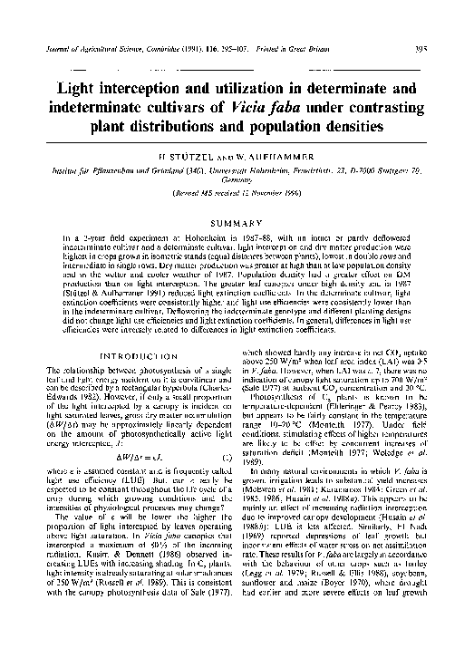 (PDF) Light interception and utilization in determinate and indeterminate cultivars of Vicia ...