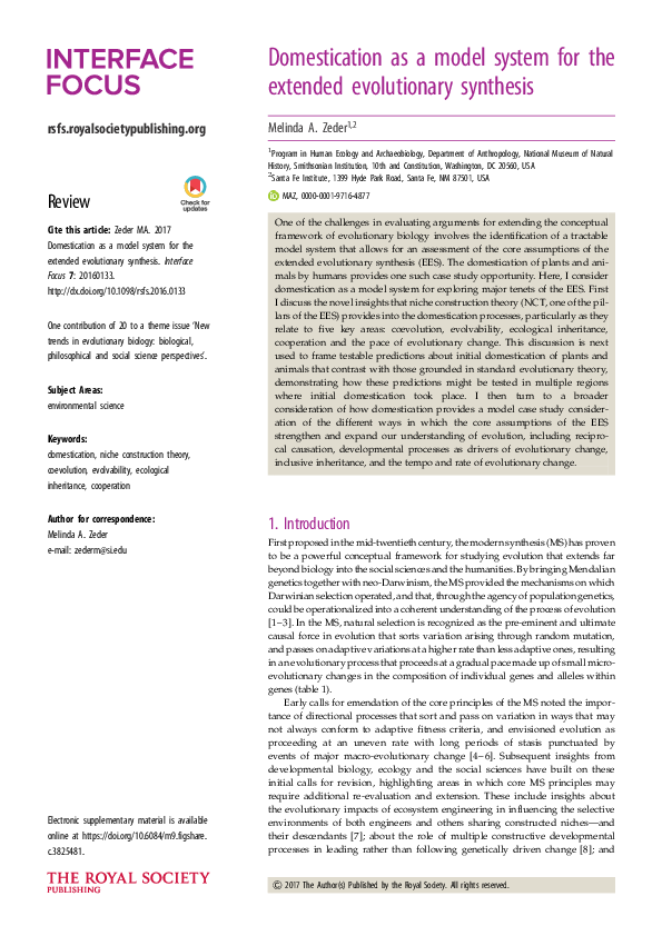 (PDF) Domestication as a model system for the extended evolutionary ...