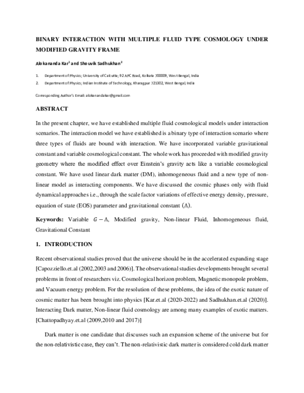 Pdf Binary Interaction With Multiple Fluid Type Cosmology Under Modified Gravity Frame