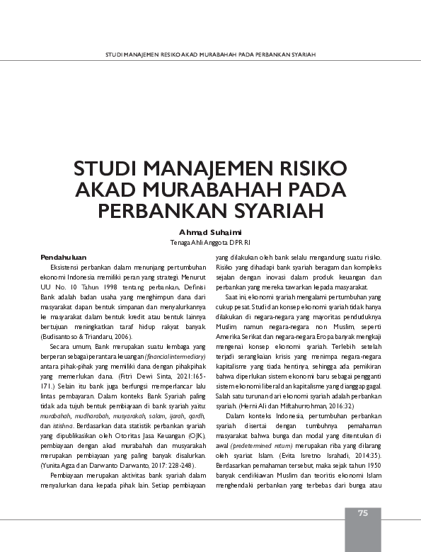 (PDF) Studi Manajemen Risiko Akad Murabahah Pada Perbankan Syariah