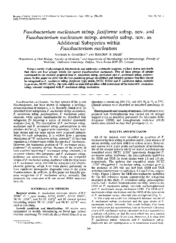 (PDF) Fusobacterium nucleatum subsp. fusiforme subsp. nov. and ...