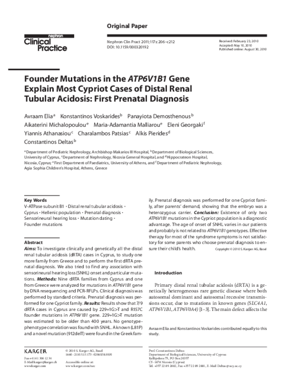 (PDF) Founder Mutations in the ATP6V1B1 GeneExplain Most Cypriot Cases ...