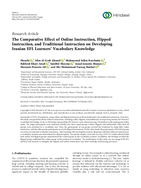 Pdf The Comparative Effect Of Online Instruction Flipped Instruction And Traditional