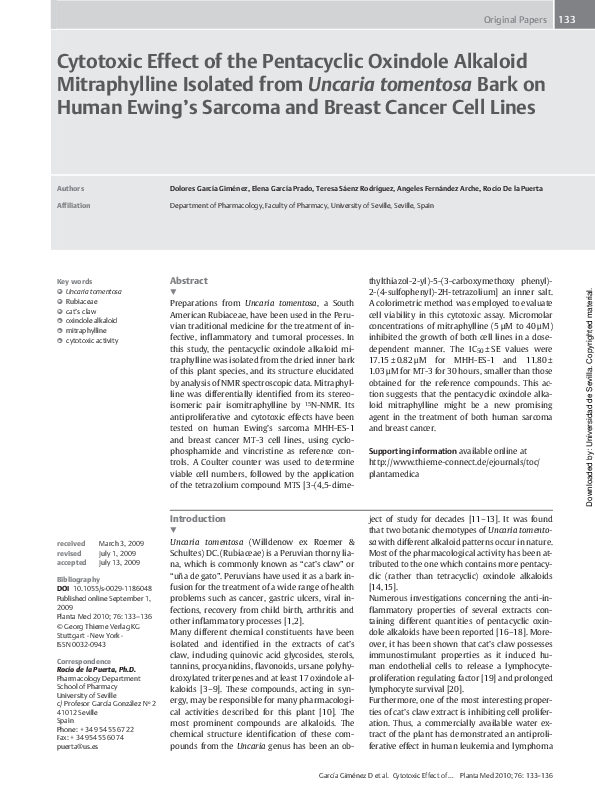 (PDF) Cytotoxic Effect of the Pentacyclic Oxindole Alkaloid ...