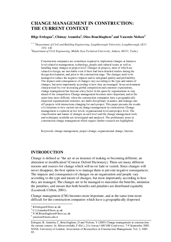 (PDF) Change Management in Construction: The Current Context