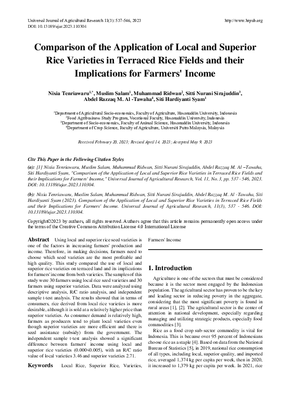 (PDF) Comparison of the Application of Local and Superior Rice ...