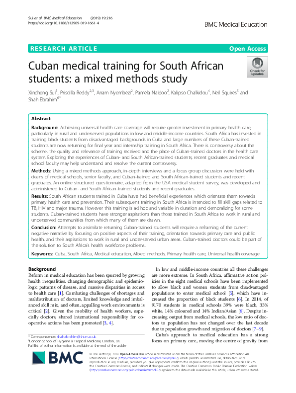 (PDF) Cuban medical training for South African students: a mixed ...