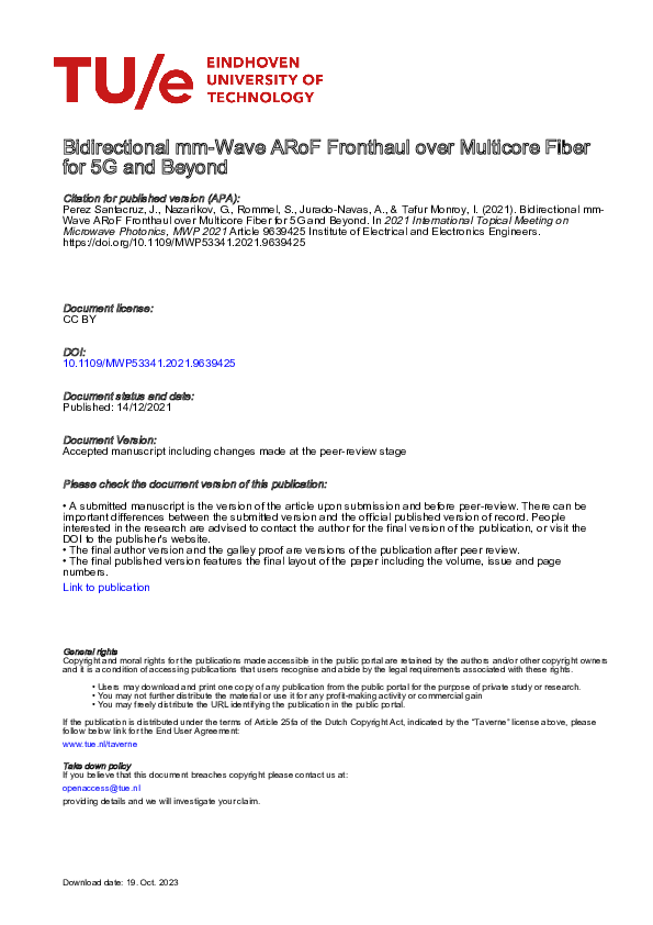 (PDF) Bidirectional mm-Wave ARoF Fronthaul over Multicore Fiber for 5G and Beyond