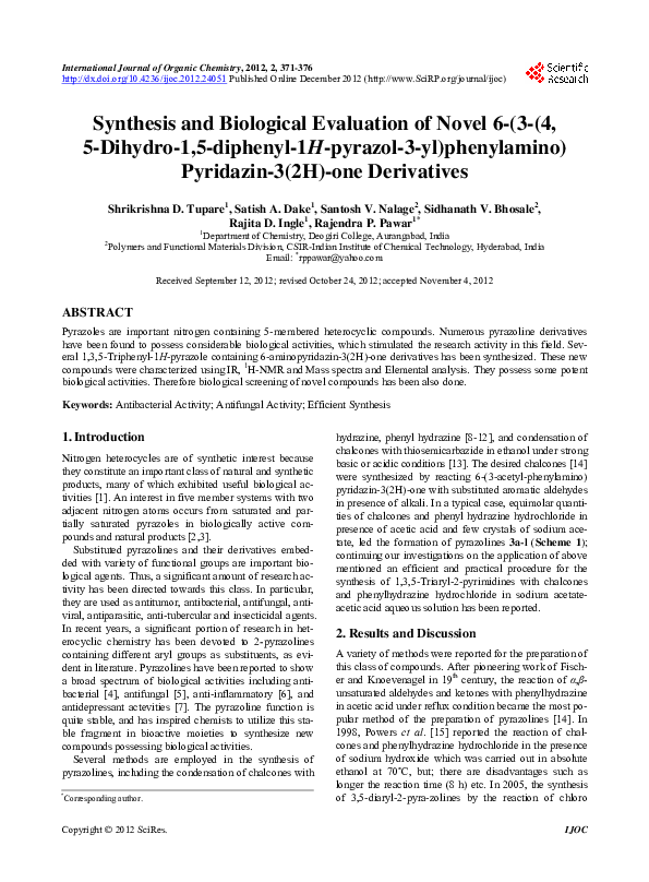 (PDF) Synthesis and Biological Evaluation of Novel 6-(3-(4,5-Dihydro-1 ...