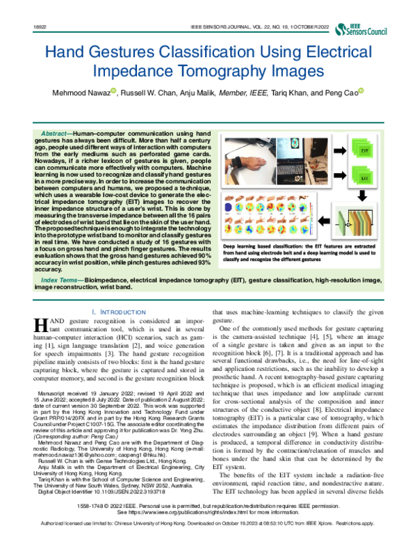 (PDF) Hand Gestures Classification Using Electrical Impedance Tomography Images