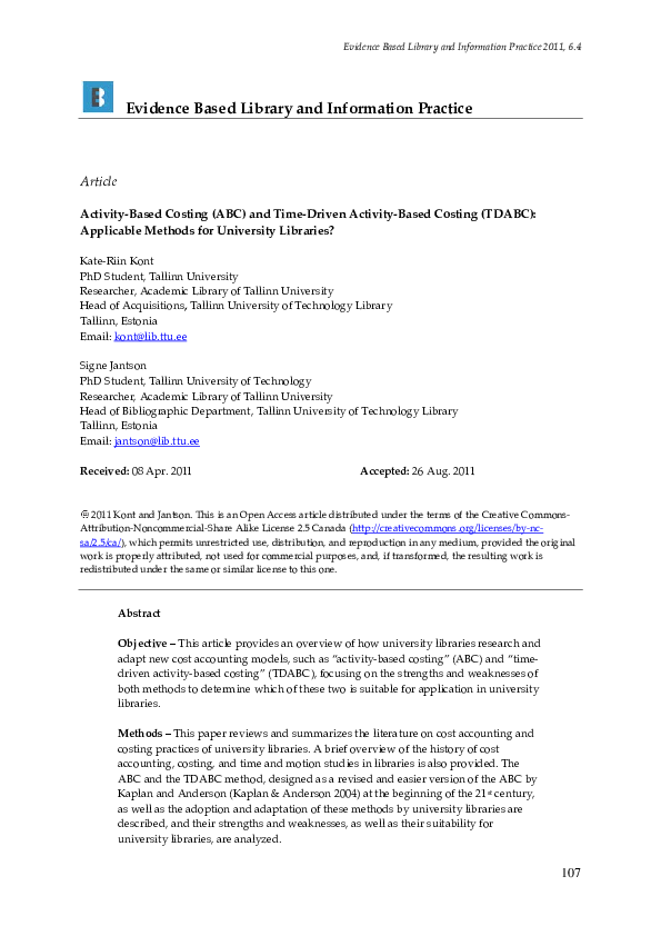 (PDF) Activity-Based Costing (ABC) and Time-Driven Activity-Based ...