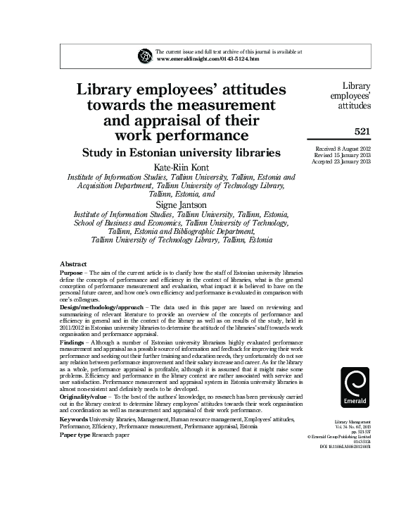 (PDF) Library employees' attitudes towards the measurement and ...