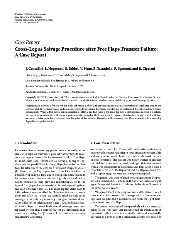 (PDF) Cross-leg as salvage procedure after free flaps transfer failure ...