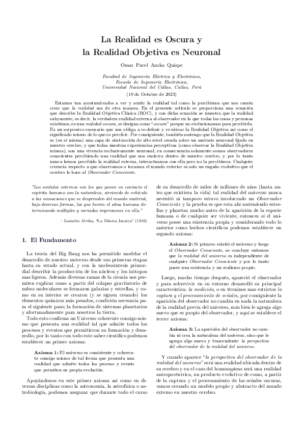 (PDF) La Realidad es Oscura y la Realidad Objetiva es Neuronal - Omar ...