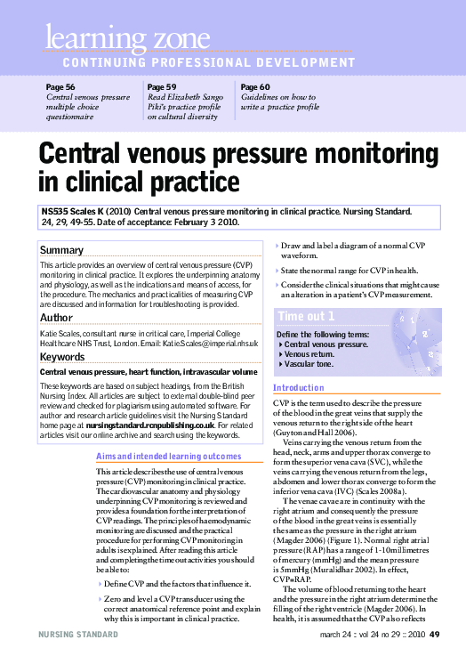 (PDF) Central venous pressure monitoring in clinical practice