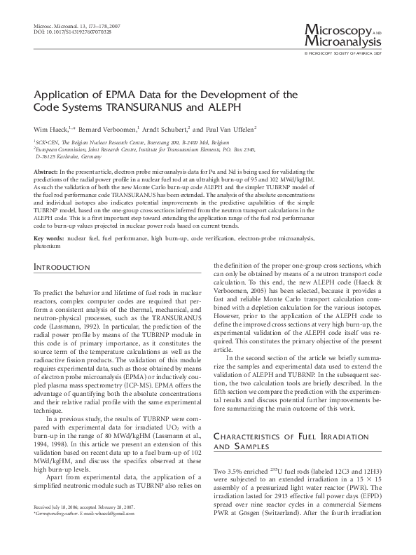 Pdf Application Of Epma Data For The Development Of The Code Systems Transuranus And Aleph