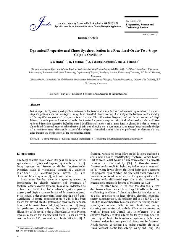 Pdf Dynamical Properties And Chaos Synchronization In A Fractional Order Two Stage