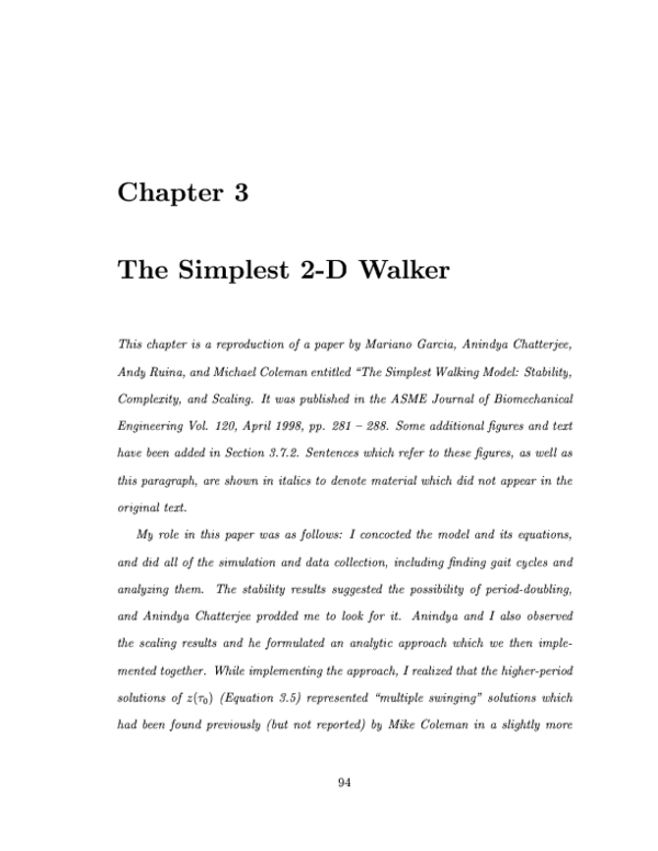 (PDF) Chapter 3 The Simplest 2-D Walker