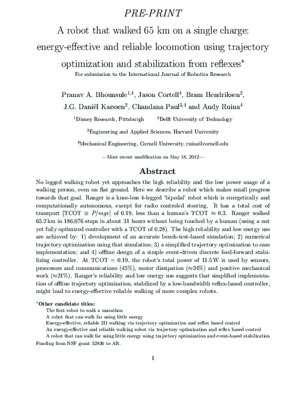 (PDF) PRE-PRINT A robot that walked 65 km on a single charge: energy ...
