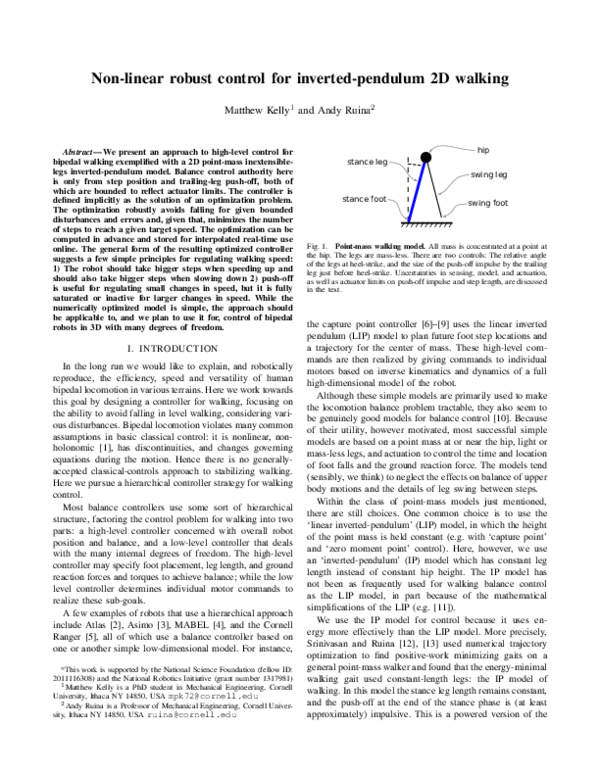 (PDF) Non-linear robust control for inverted-pendulum 2D walking