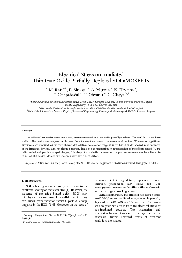 (PDF) Electrical stress on irradiated thin gate oxide partially ...