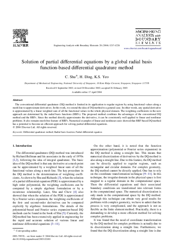 (PDF) Solution of partial differential equations by a global radial basis function-based ...
