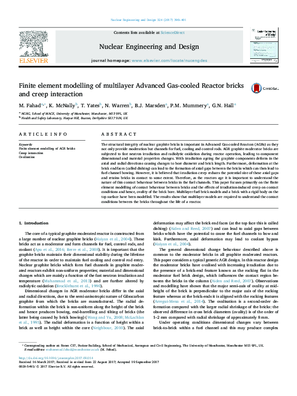 (PDF) Finite element modelling of multilayer Advanced Gas-cooled Reactor bricks and creep ...