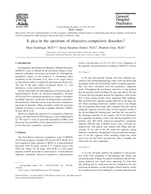 (PDF) Is pica in the spectrum of obsessive-compulsive disorders?