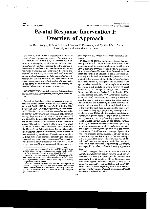 (PDF) Pivotal Response Intervention I: Overview of Approach