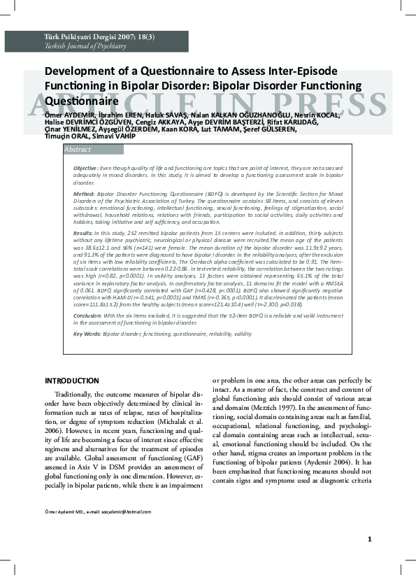 (PDF) [Development of a questionnaire to assess inter-episode ...