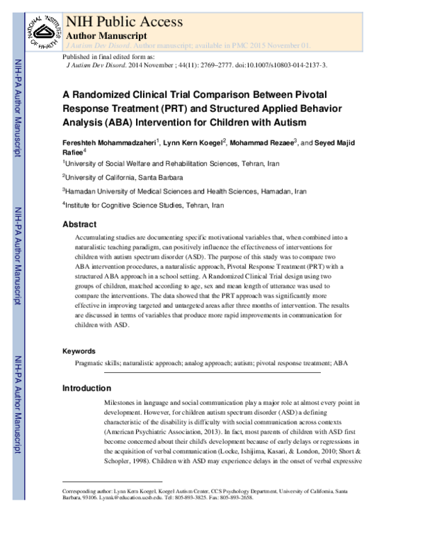 (PDF) A randomized clinical trial comparison between pivotal response ...