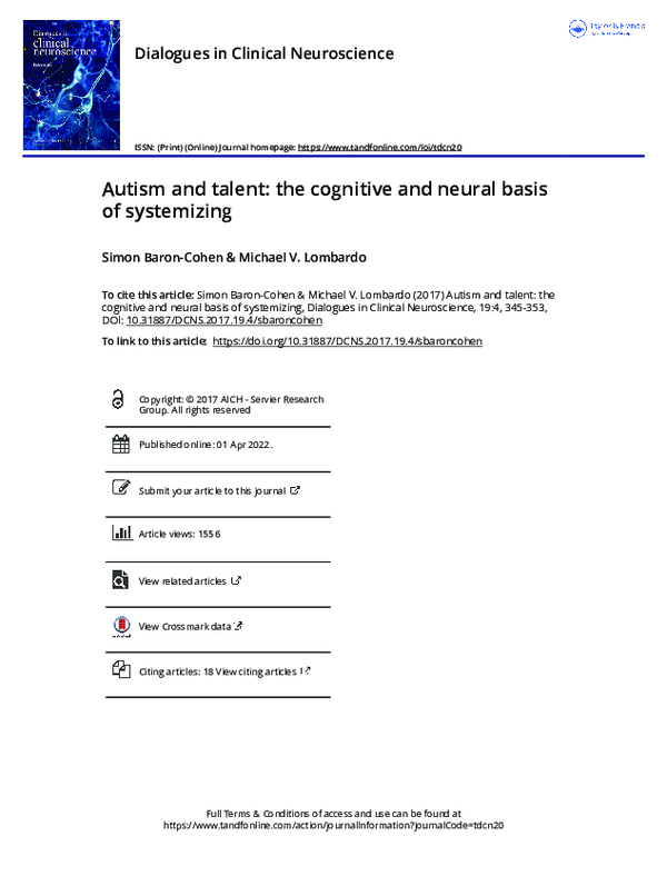 (PDF) Autism and talent: the cognitive and neural basis of systemizing