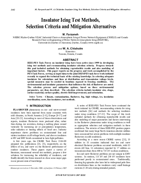 (PDF) Insulator Icing Test Methods, Selection Criteria and Mitigation ...
