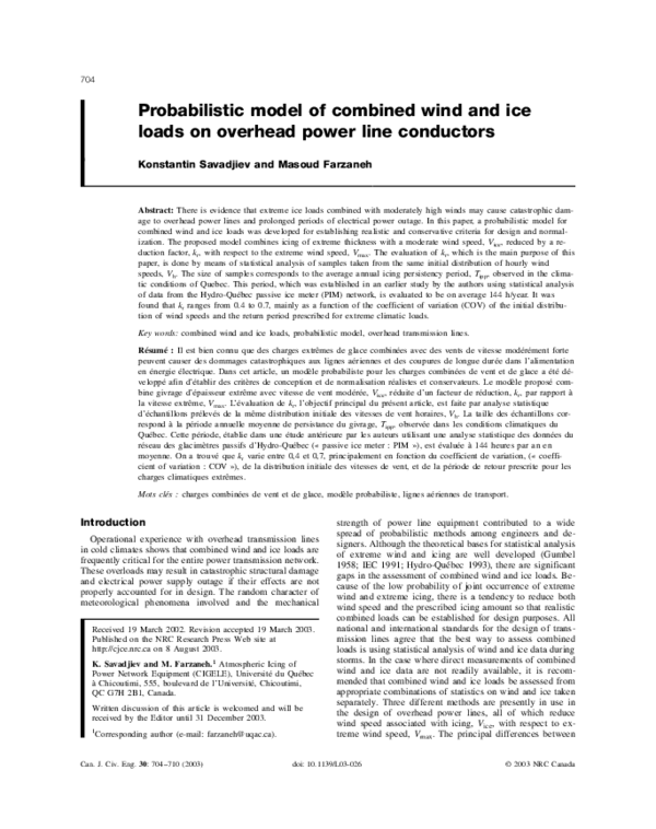(PDF) Probabilistic model of combined wind and ice loads on overhead power line conductors