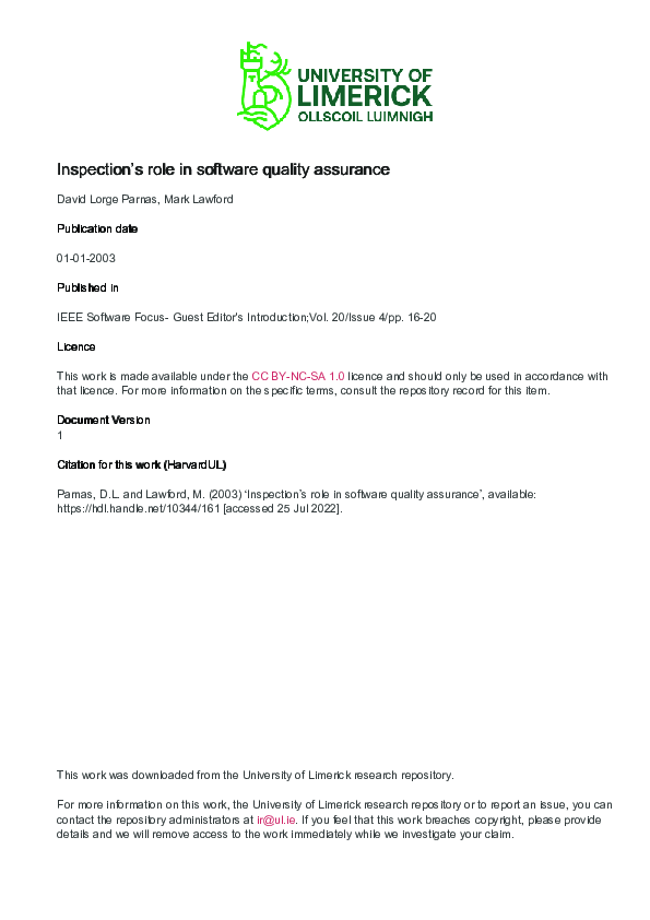 (PDF) Inspection's role in software quality assurance | Mark Lawford ...
