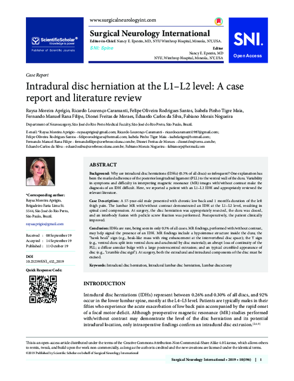 (PDF) Intradural disc herniation at the L1–L2 level: A case report and ...