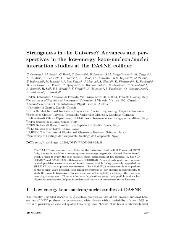 (PDF) Strangeness in the Universe? Advances and perspectives in the low ...