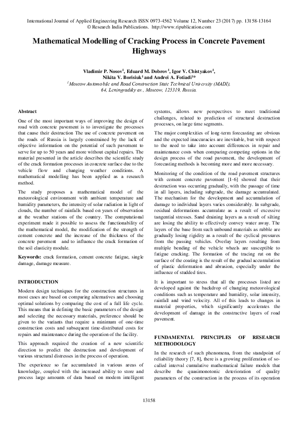 (PDF) Mathematical Modelling of Cracking Process in Concrete Pavement Highways