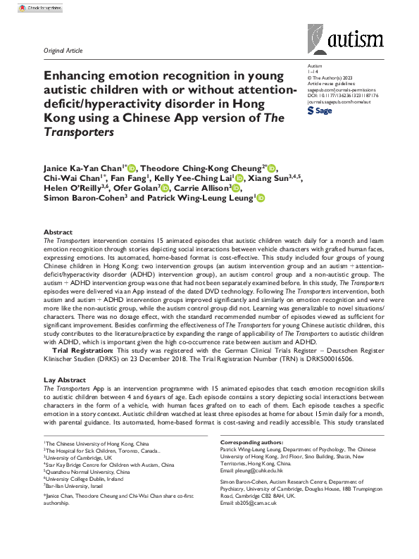 (PDF) Enhancing emotion recognition in young autistic children with or ...