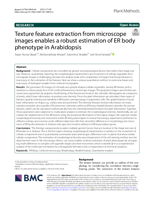 (PDF) Texture feature extraction from microscope images enables a robust estimation of ER body ...