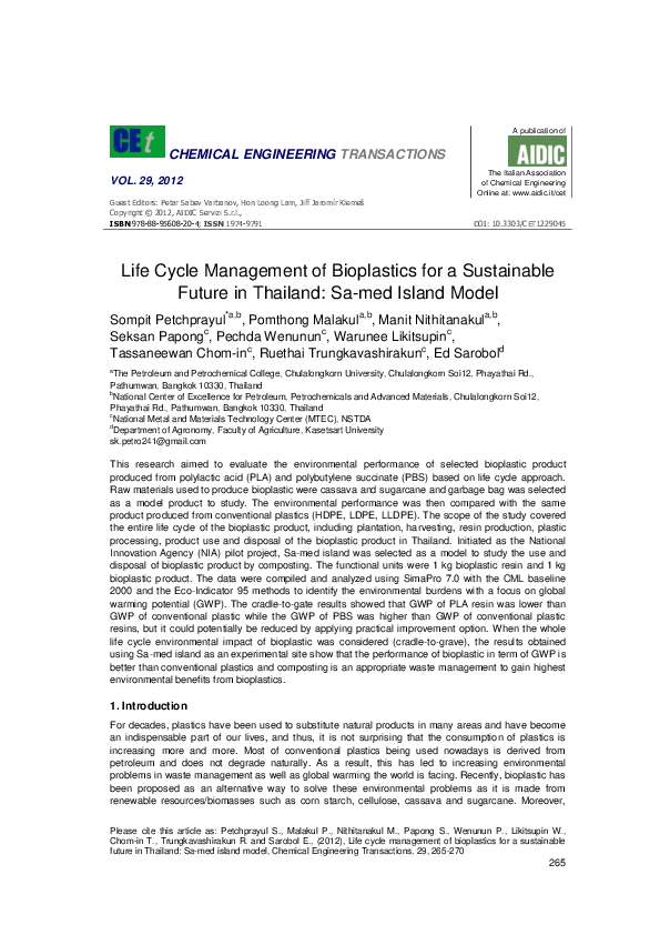 (PDF) Life Cycle Management of Bioplastics for a Sustainable Future in ...